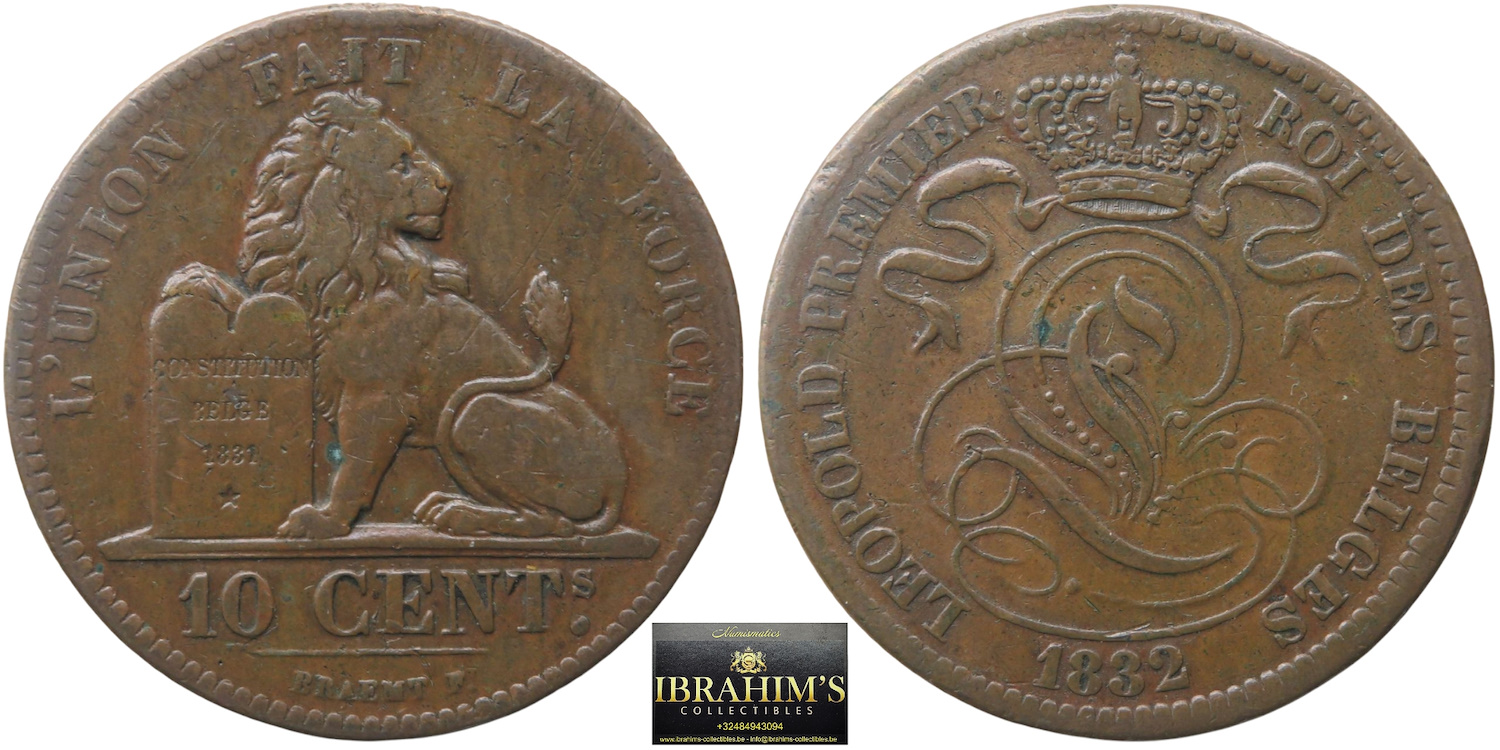 Belgium – 10 cent 1832-VF / VF + / Copper – 20,4 gram – 32 mm – Leopold ...