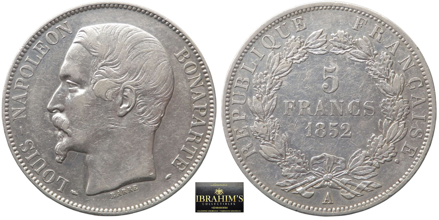 France – 5 francs 1852 A-VF + / Silver 900 – 24,7 gram – 37 mm - Louis ...