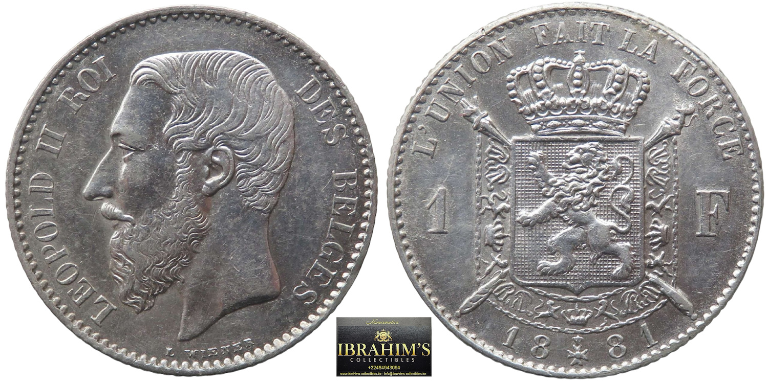 Belgium – 1 franc 1881-AU + / Silver 835 – 5,0 gram – 23 mm – Leopold ...