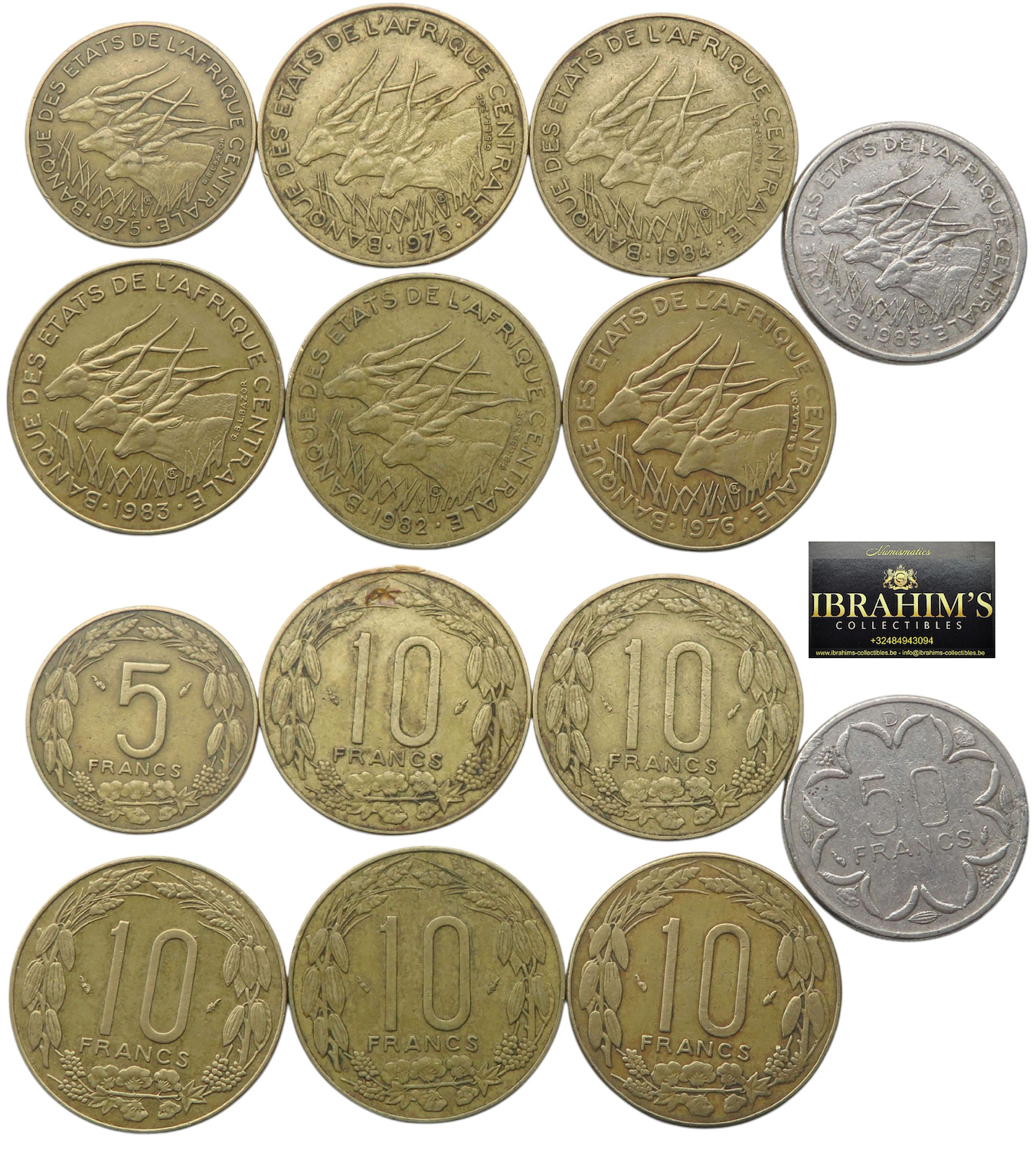 Central African states – lot of 7 coins-various conditions / 5 francs ...
