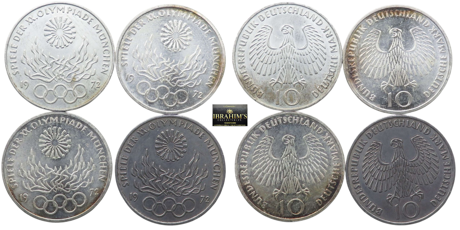 Germany – lot of 4 silver coins – Olympic Games in Munich-AU and better ...