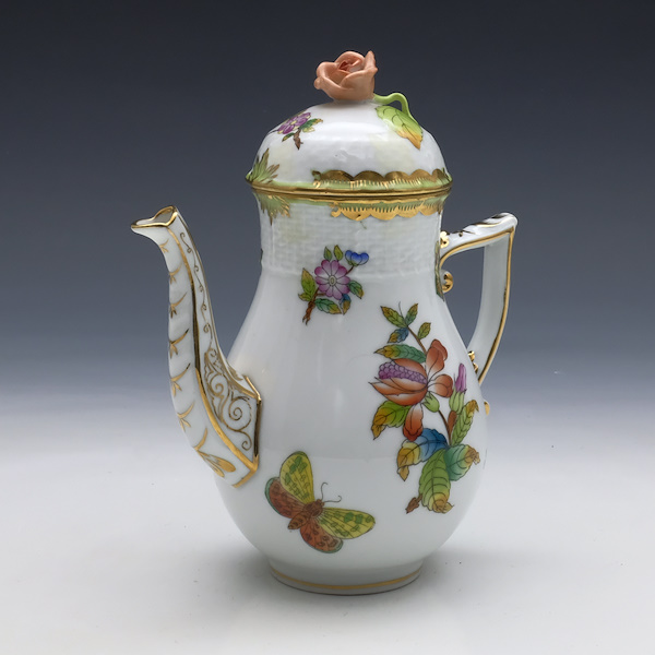 HEREND PORCELAIN COFFEE POT-Herend porcelain maker's marked, Victoria pattern. 20th C. In ...